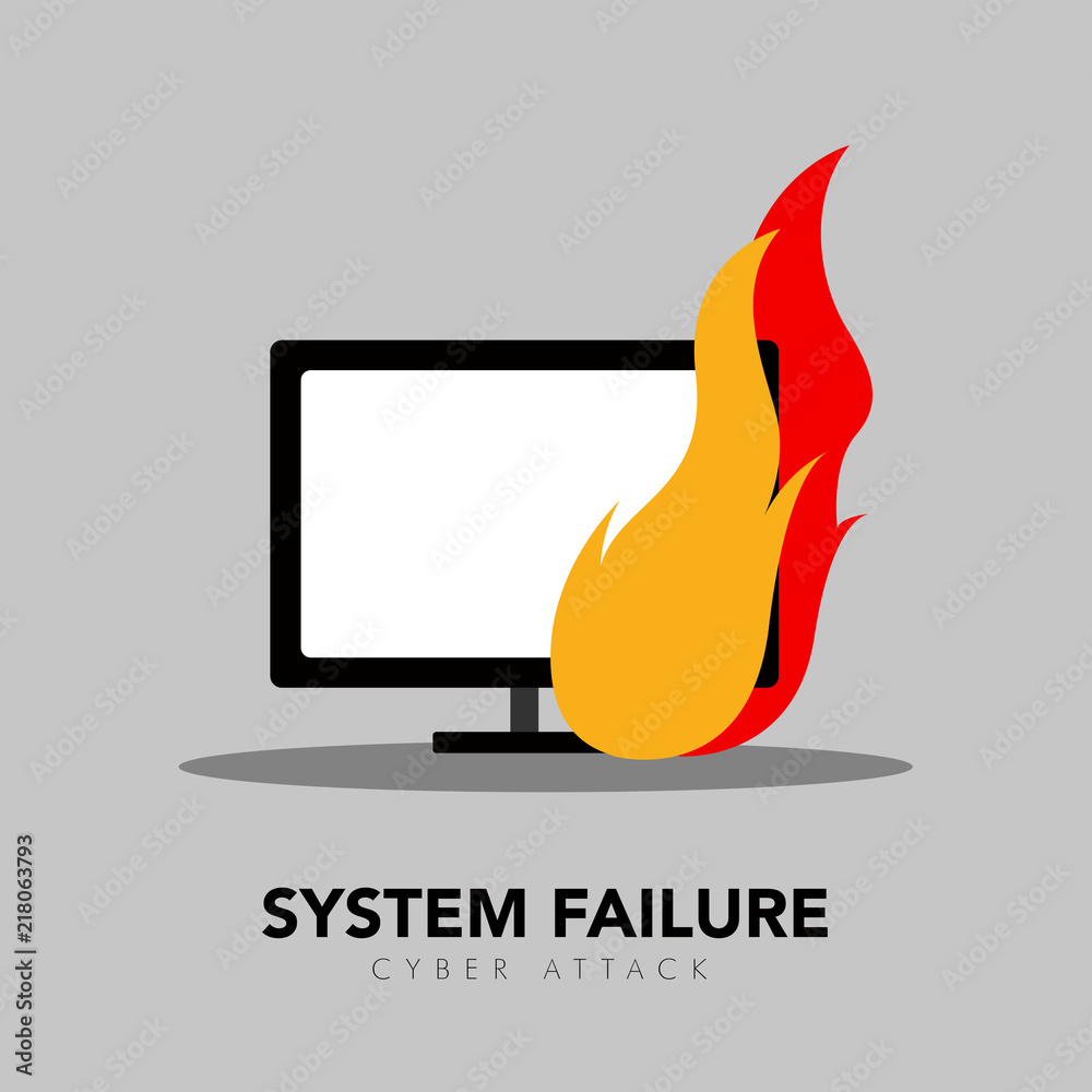 Computer screen on fire icon. System failure Stock Vector | Adobe Stock