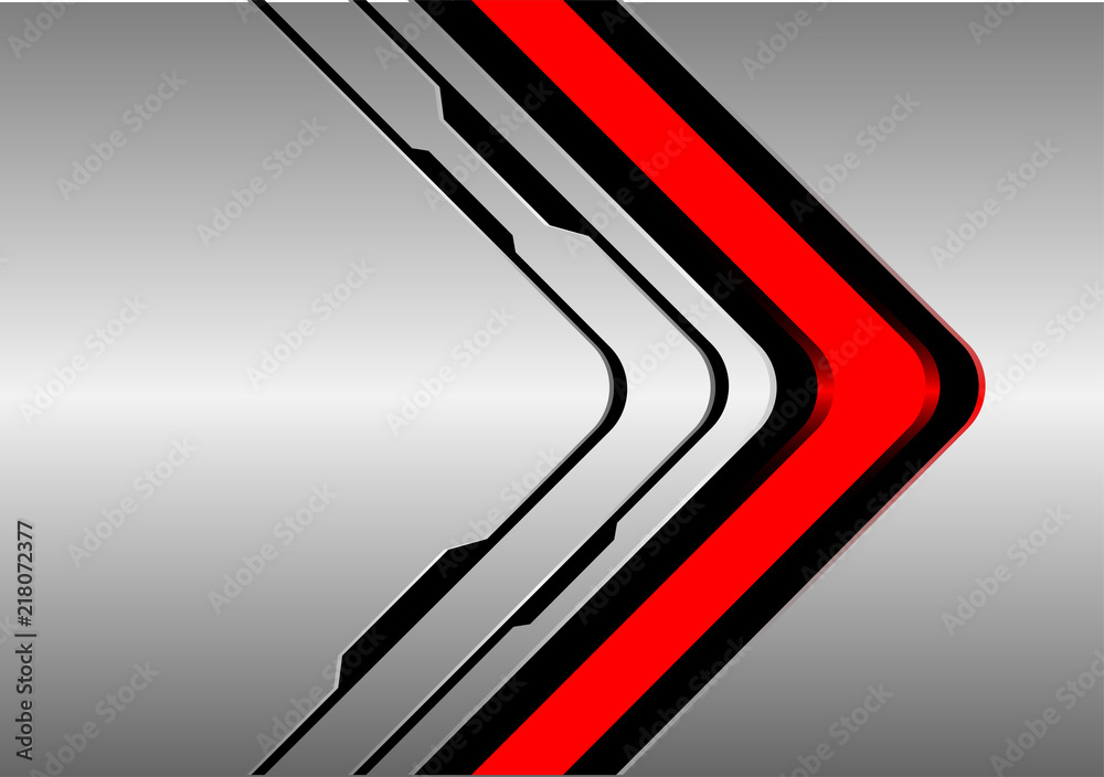 Abstract red arrow direction on silver black line design modern ...