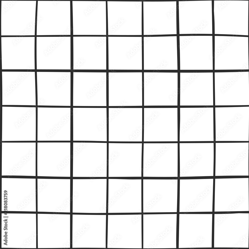 Trendy checkered grid seamless pattern. Black hand drawn lines on white ...