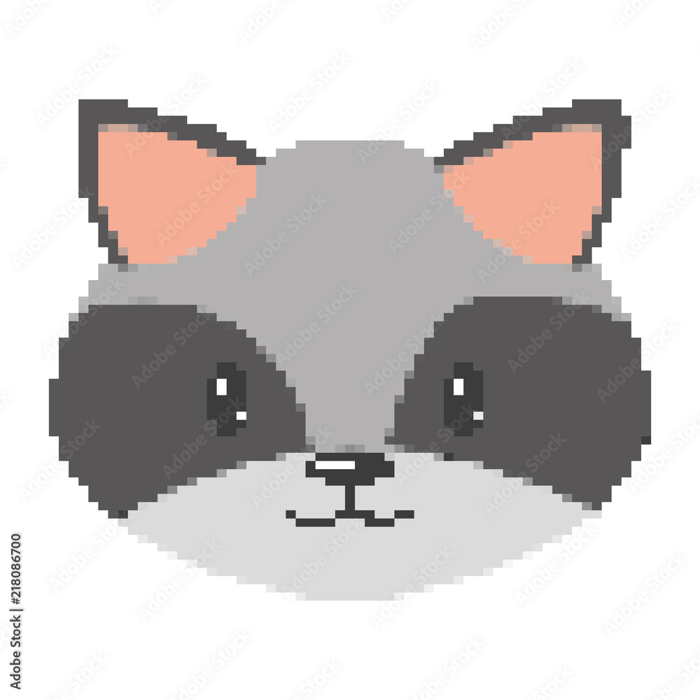 pixelated raccoon head wild animal Stock Vector | Adobe Stock