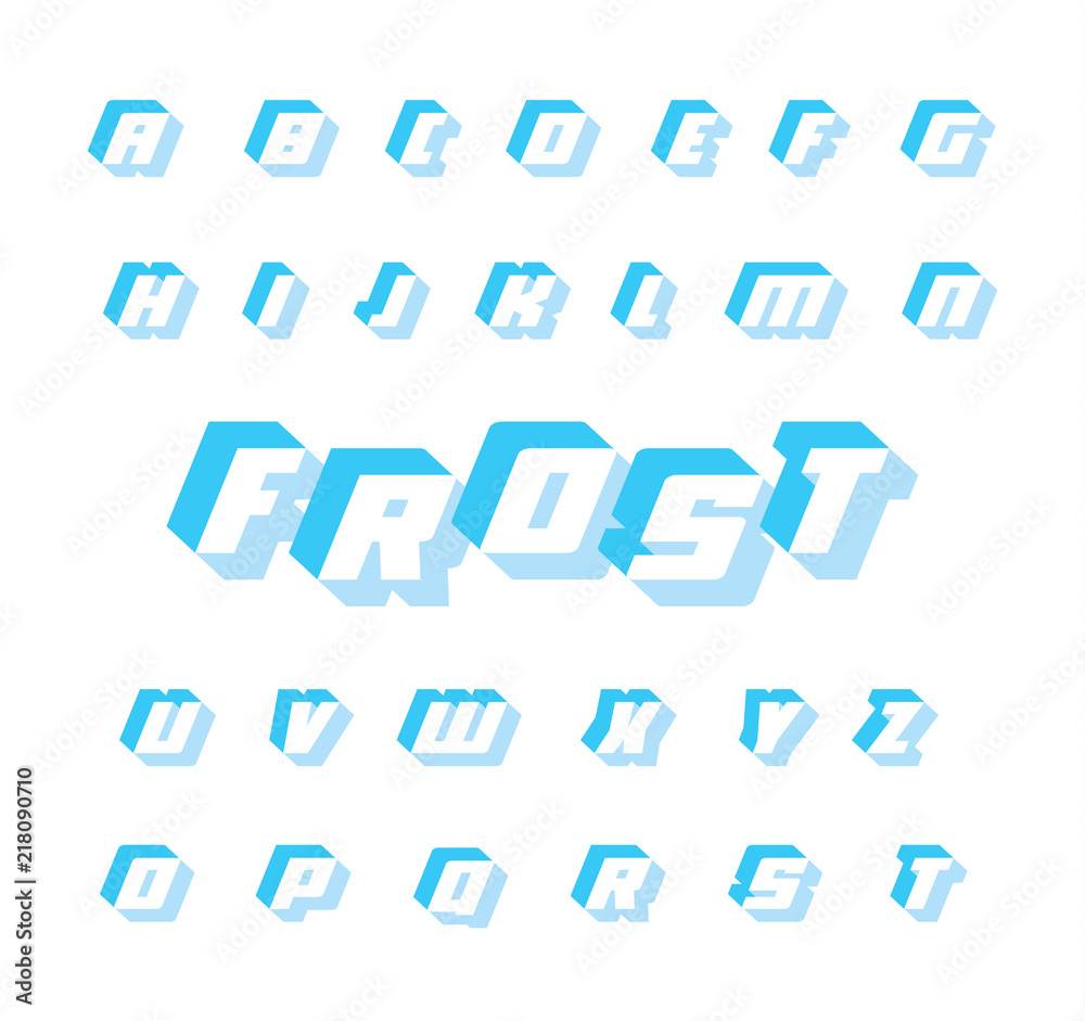 Blue frost font, vector geometric alphabet. 3D letters with shadow ...