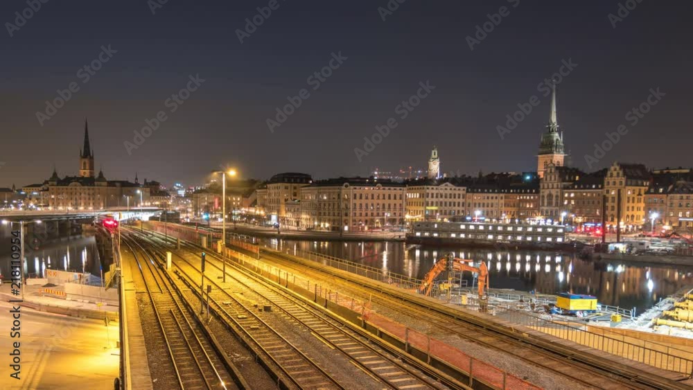 Stockholm Sweden time lapse 4K, city skyline day to night time lapse at ...