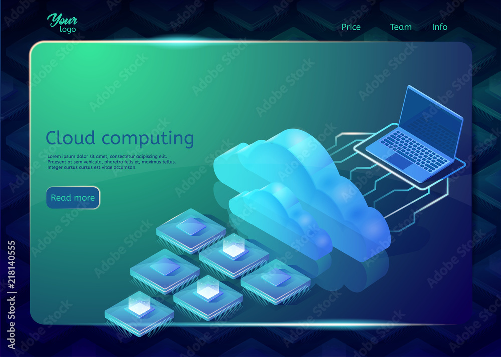 Cloud computing web page template and banner. Isometric vector ... Cloud computing web page template and banner. Isometric vector ...