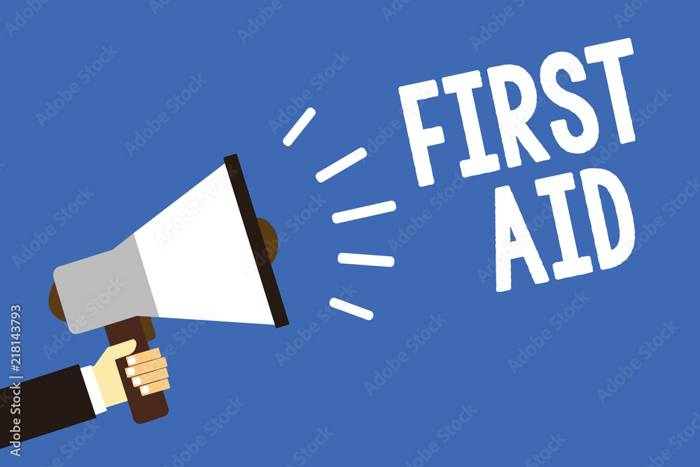 Handwriting text writing First Aid. Concept meaning Practise of healing ...