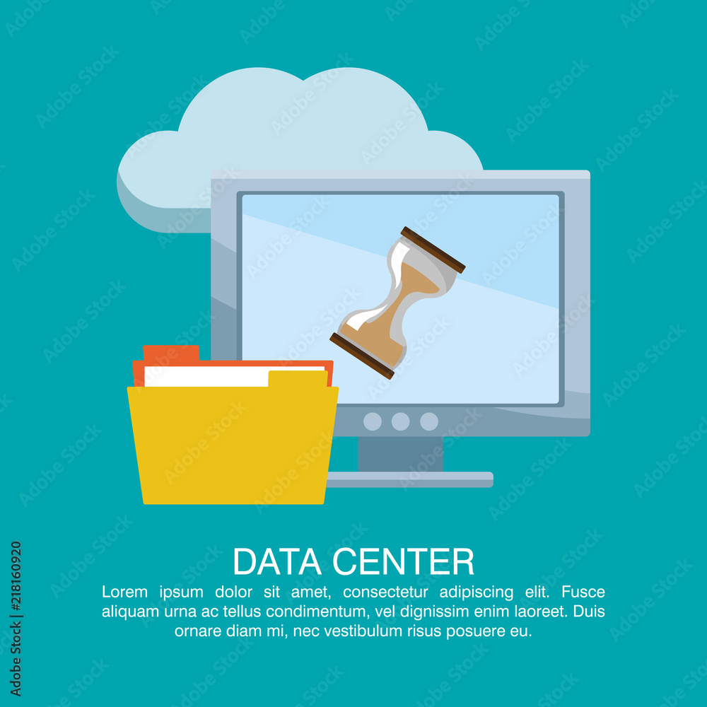 Data center poster with informaton and elements cartoons vector ...