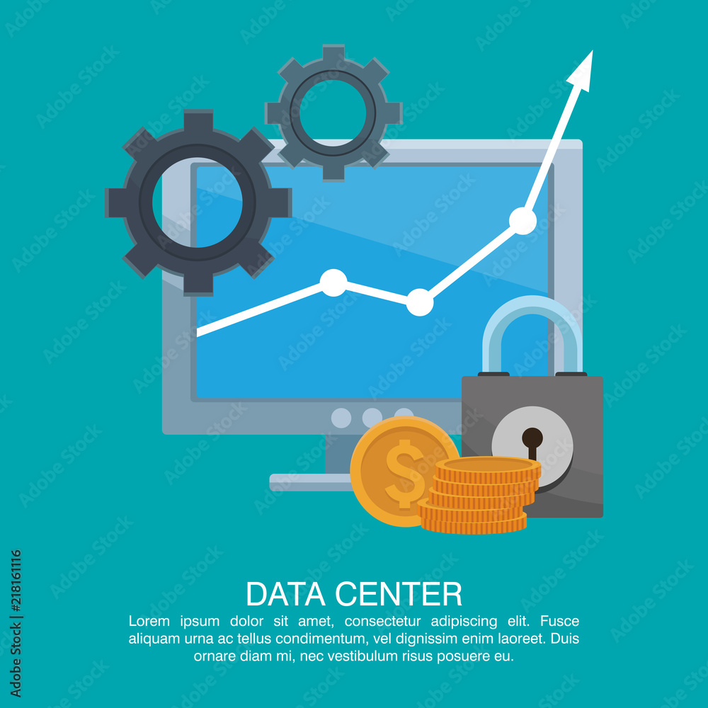Data center poster with informaton and elements cartoons vector ...