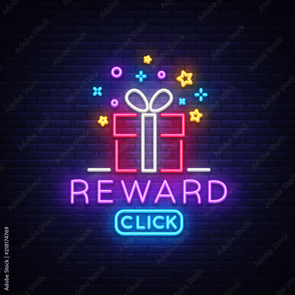Reward Neon Sign Vector. Gift neon sign, Win super prize design ...