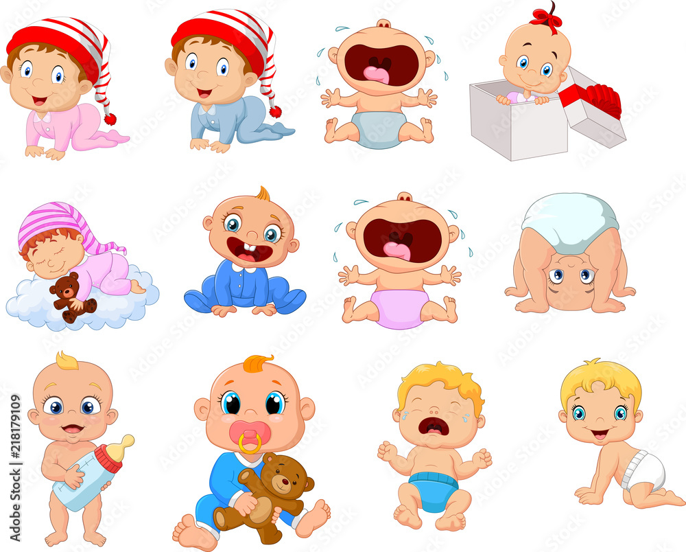 Cartoon babies in different expressions Stock Vector | Adobe Stock