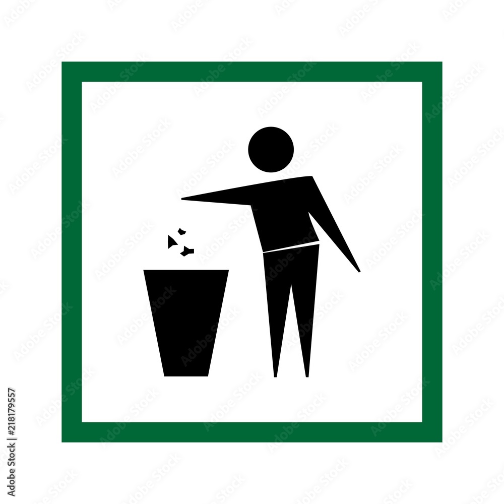 Keep clean sign. Do not litter sign. Silhouette person on white ...