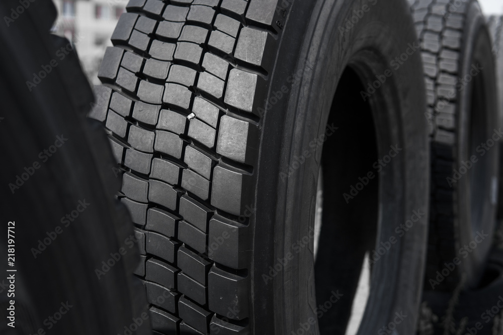 Protector of automobile tires. A number of automobile tires. Close up ...