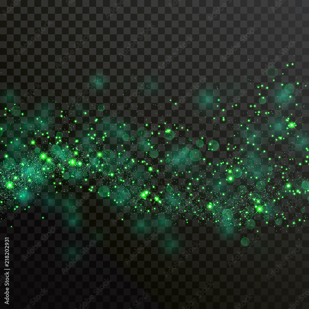 Green particles light or sparkling glitter shine and comet trail ...
