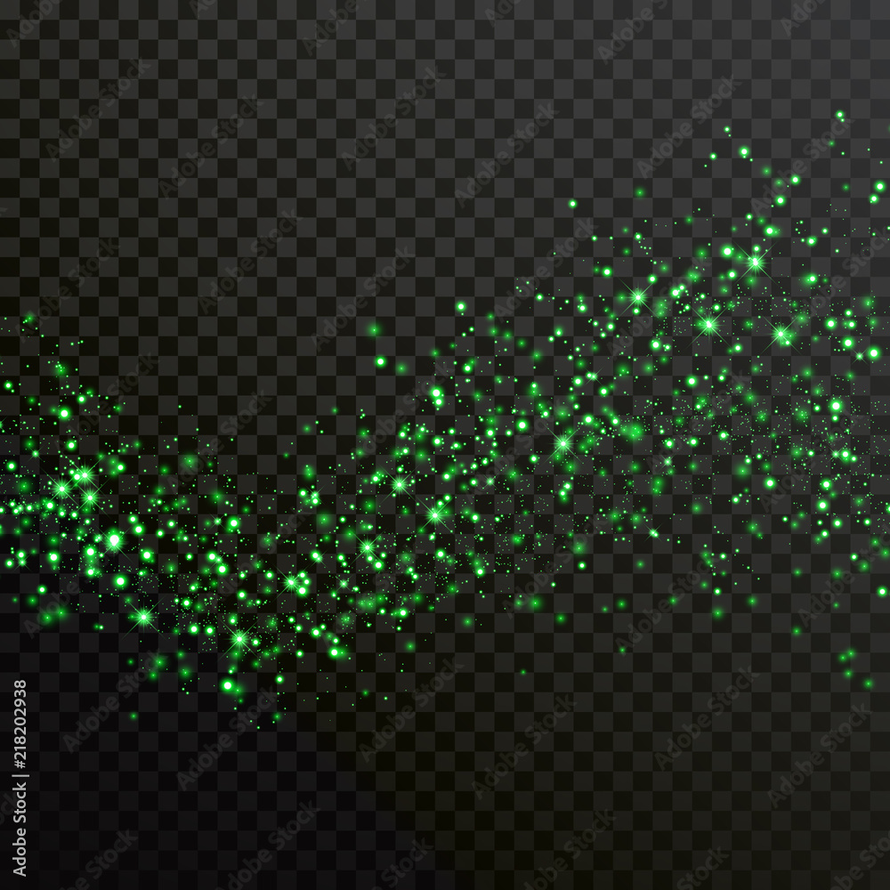 Green particles light or sparkling glitter shine of comet trail. Vector ...