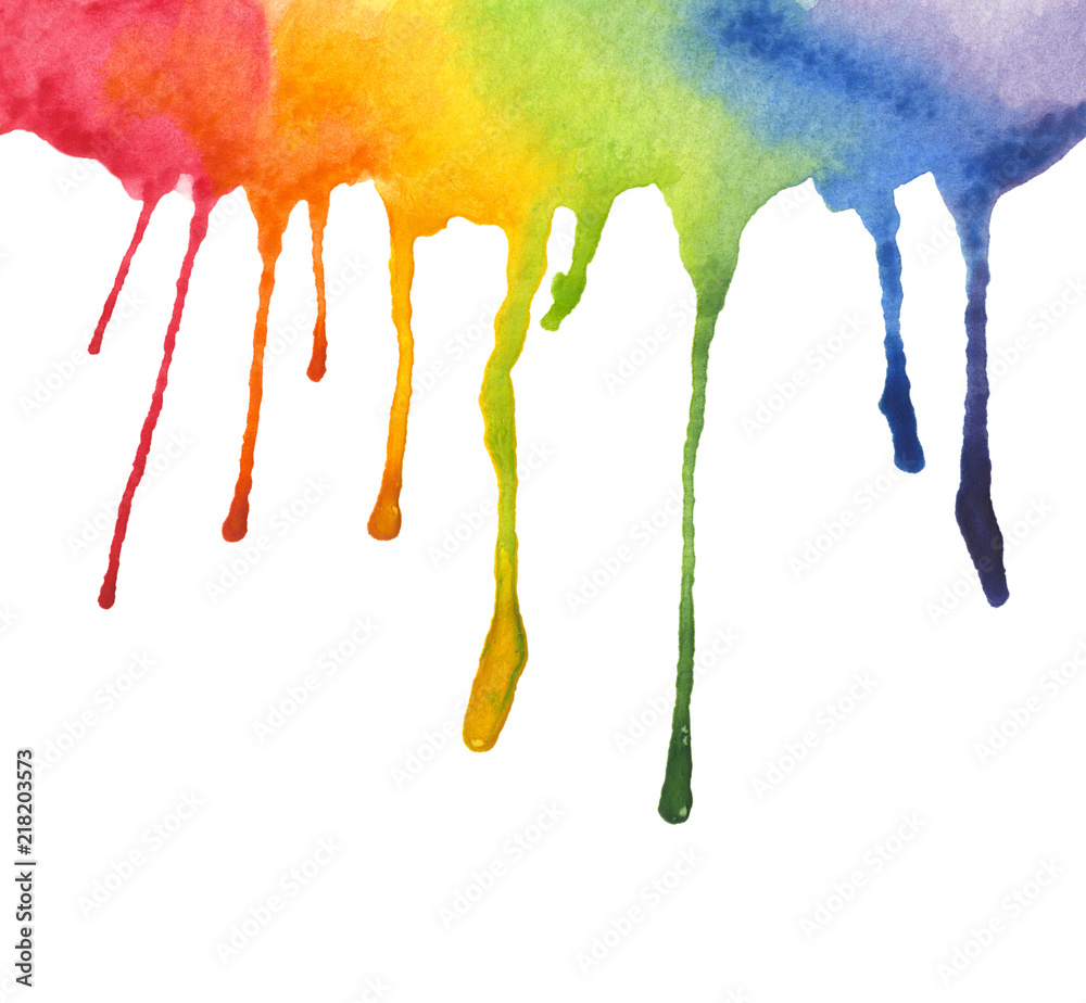 Rainbow colors of paint dripping on white background. Abstract ...
