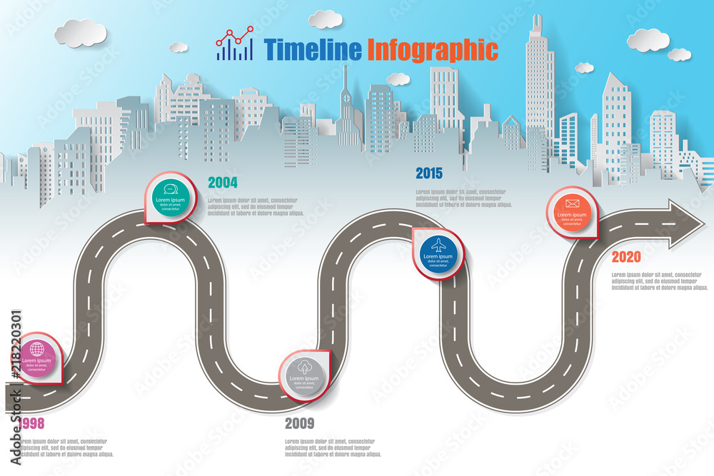 Business road map timeline infographic city designed for abstract ...