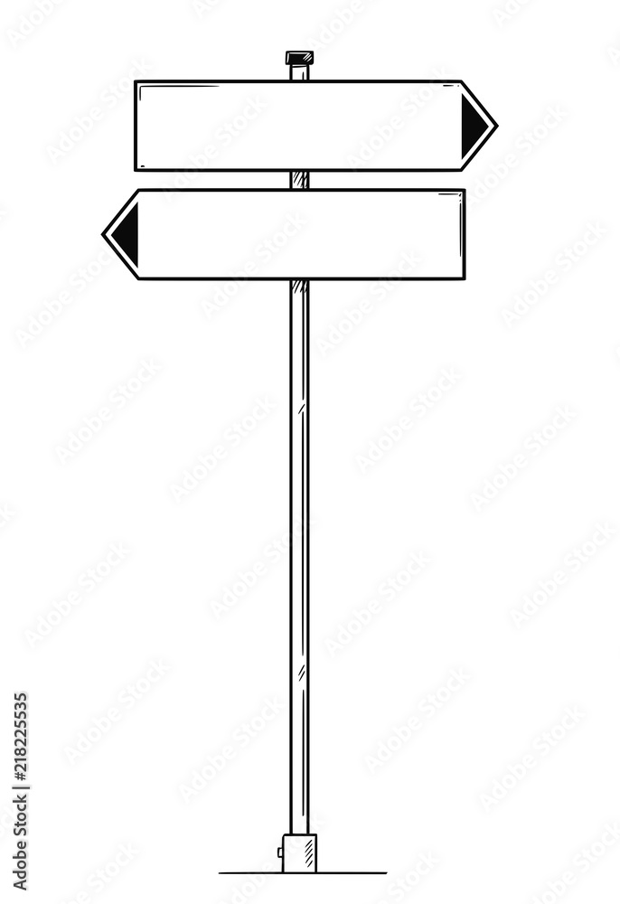 Vector artistic pen and ink drawing of left and right pointing arrow ...