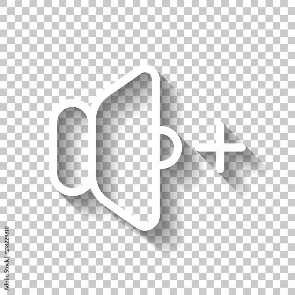 volume plus icon. White icon with shadow on transparent backgrou Stock ...