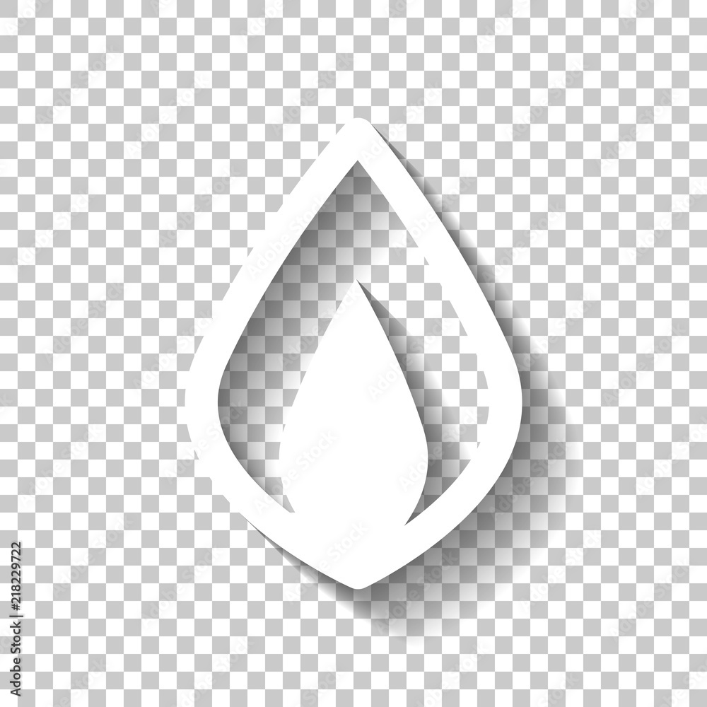 Simple fire flame icon. White icon with shadow on transparent ba Stock ...