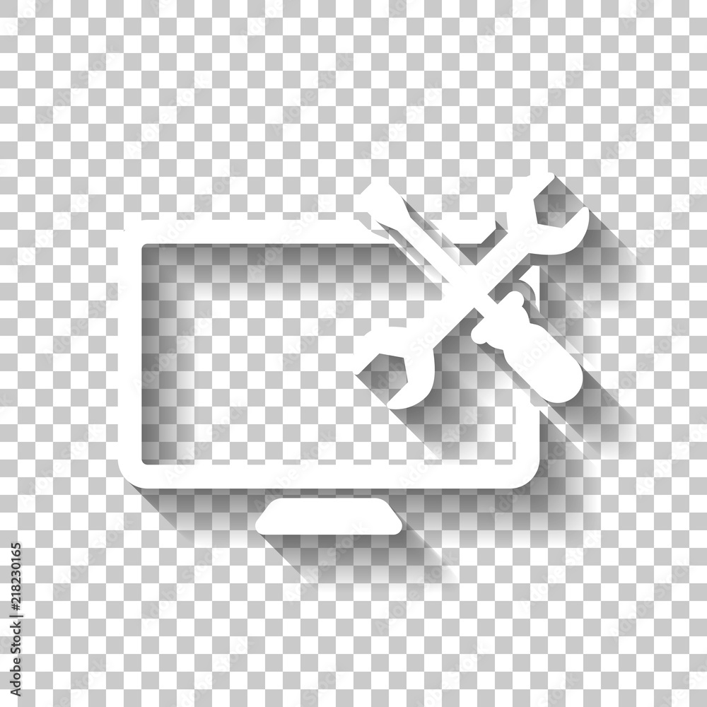 Computer repair service. White icon with shadow on transparent b Stock ...