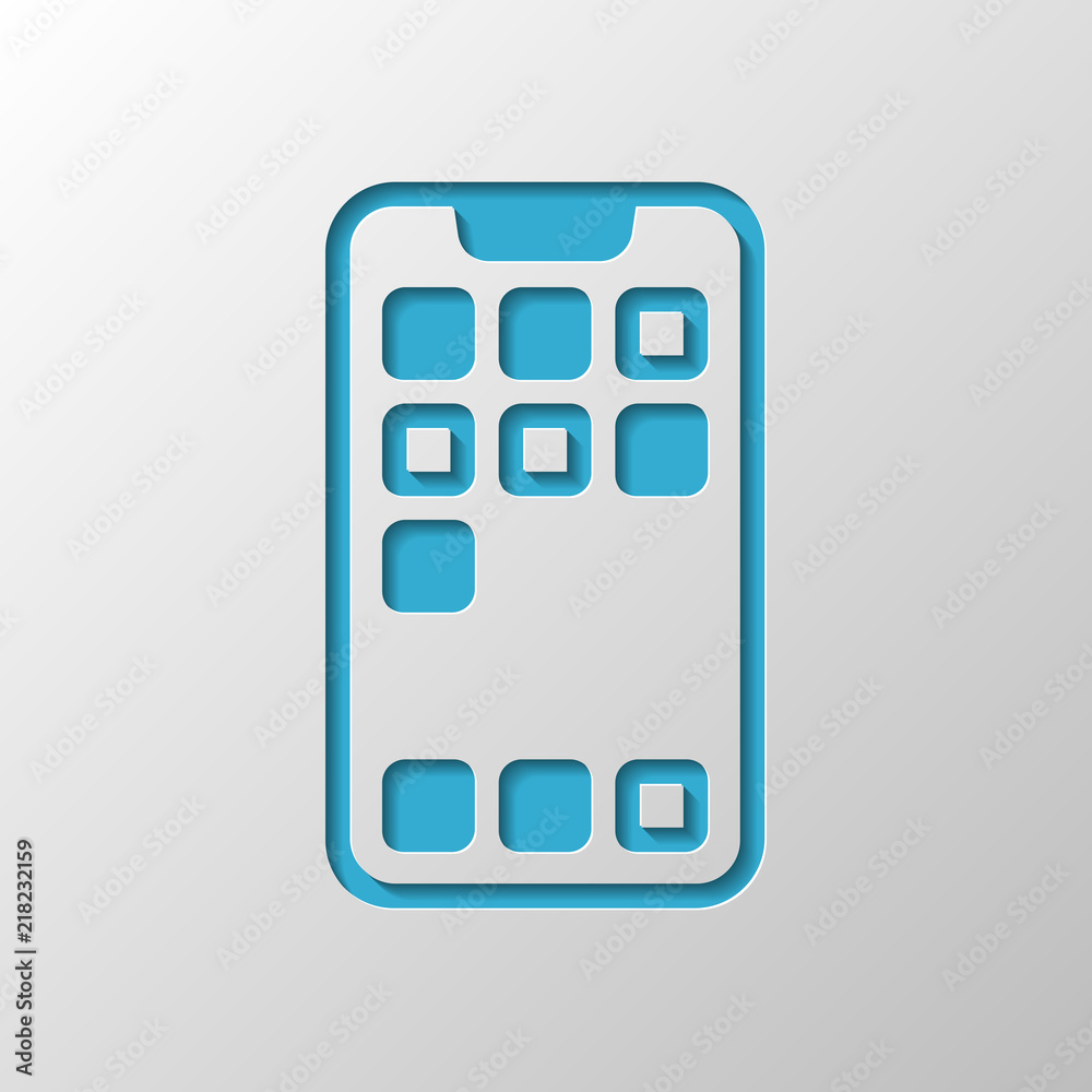 Simple mobile phone icon. Linear symbol, thin outline. Paper des Stock ...