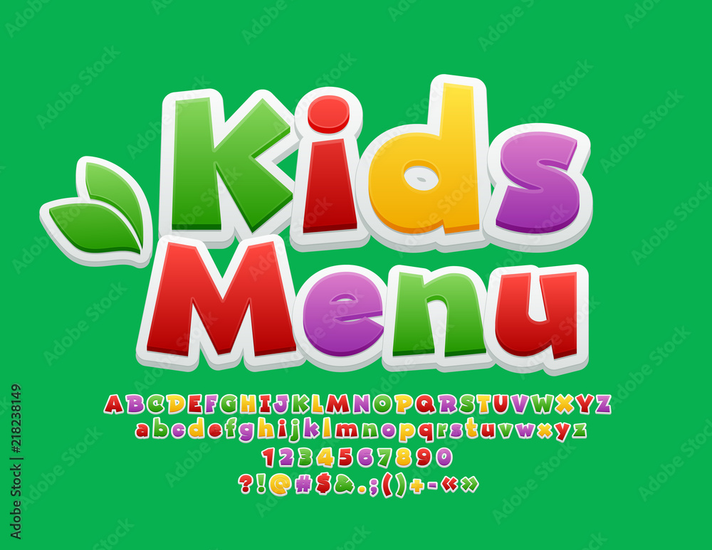 Vector Colorful Logo Kids Menu. Cute Bright Font. Playful Alphabet ...