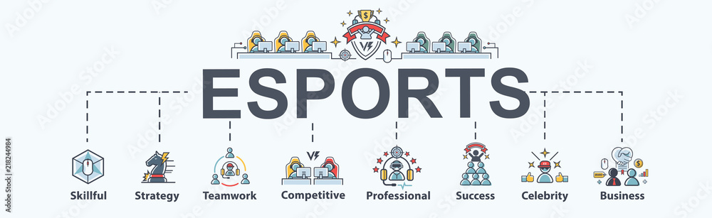 Esports banner web icon for business game and futuristic, Strategy ...