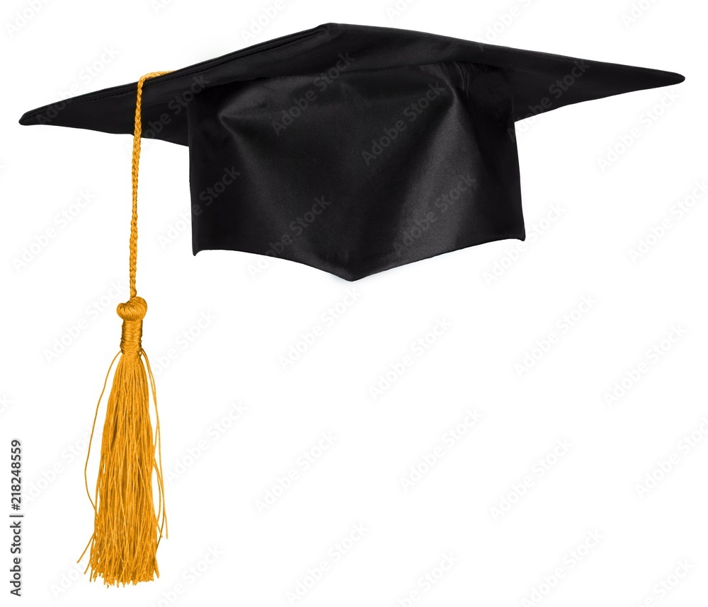 Black Graduation Cap Isolated on White Background. Stock Photo | Adobe ...