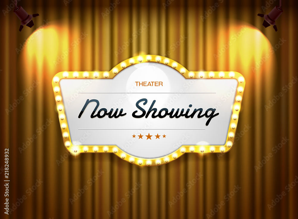 theater sign on curtain with spotlight vector illustration Stock Vector ...