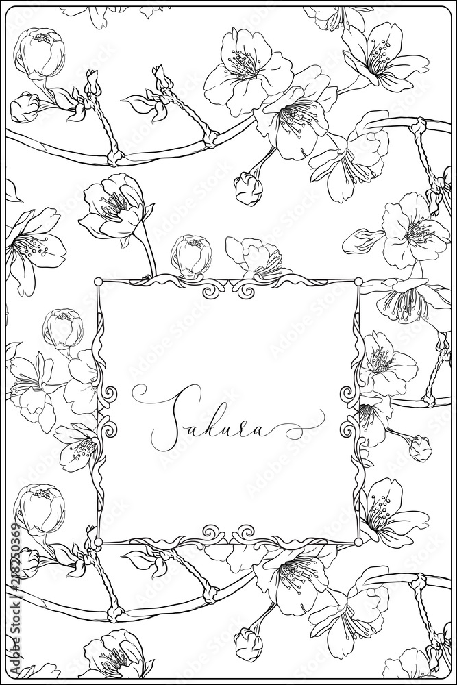 Blooming cherry japanese sakura pattern with place for text. Stock ...