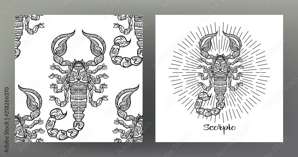 Scorpio. Set of Zodiac sign illustration on the sacred geometry symbol ...