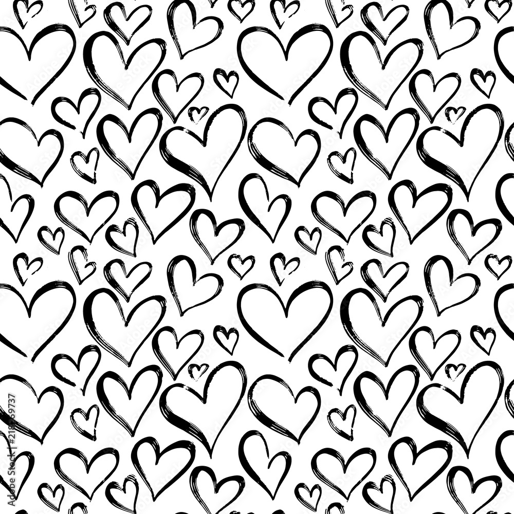 Pattern Of Hearts Hand Drawn Vector Sketch Seamless Heart Art