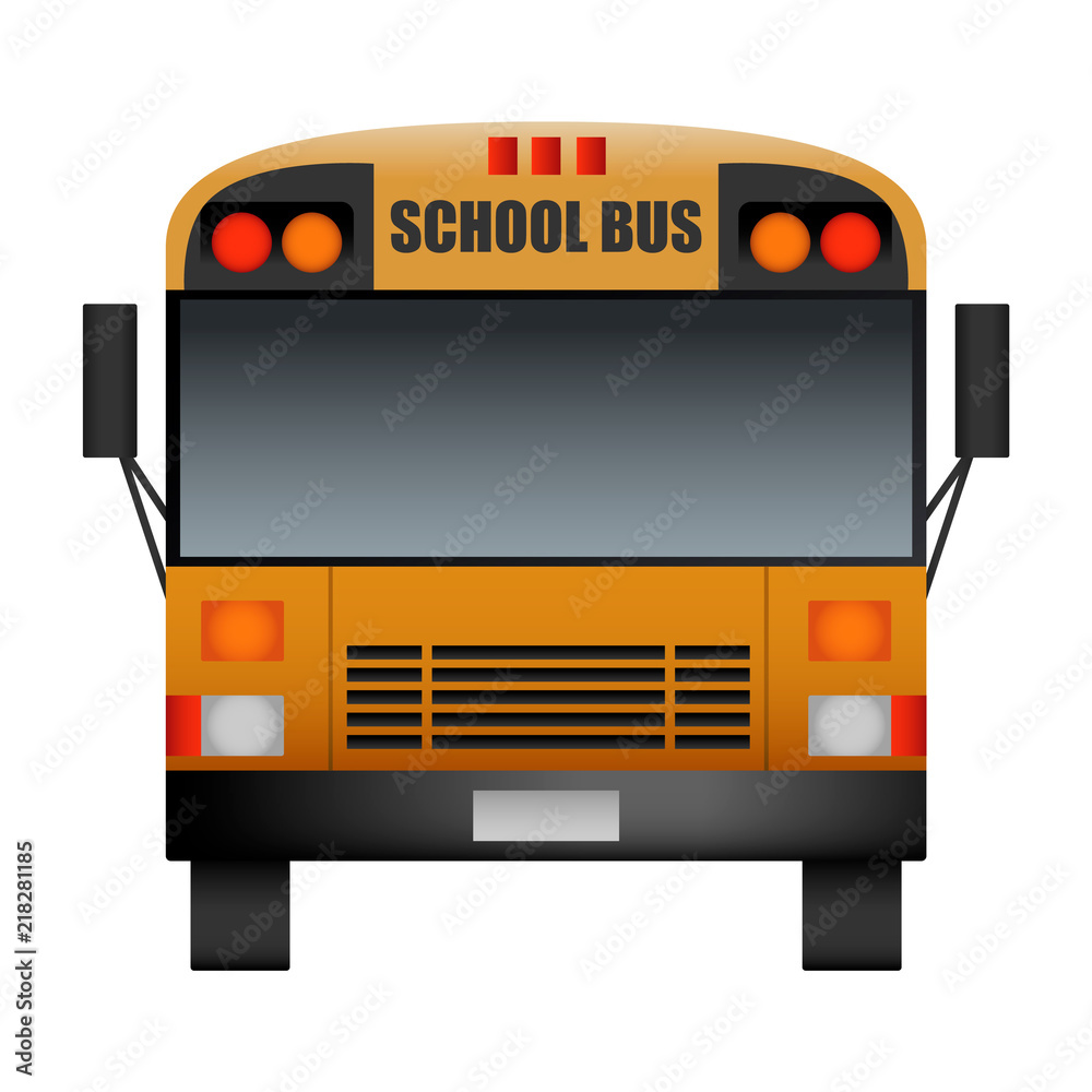 Front of modern school bus mockup. Realistic illustration of front of ...