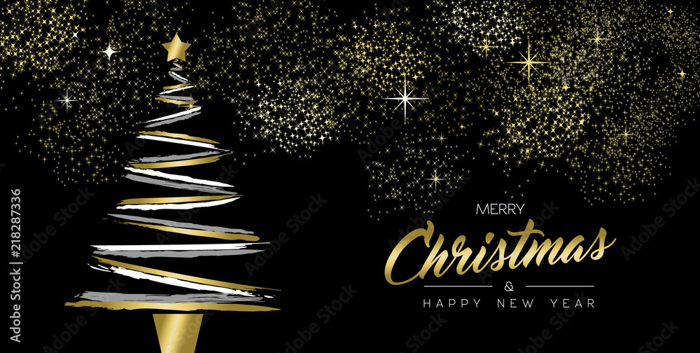 Christmas and New Year gold brush pine tree card Stock Vector | Adobe Stock