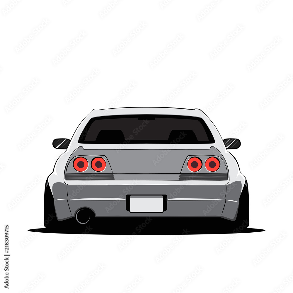Cartoon japan tuned car isolated. Back view. Vector illustration Stock ...