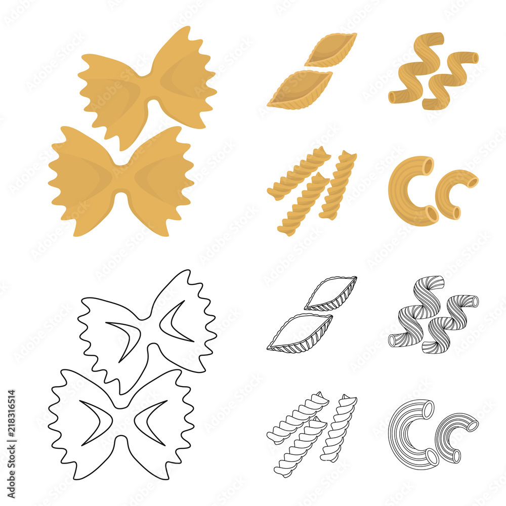Different types of pasta. Types of pasta set collection icons in ...