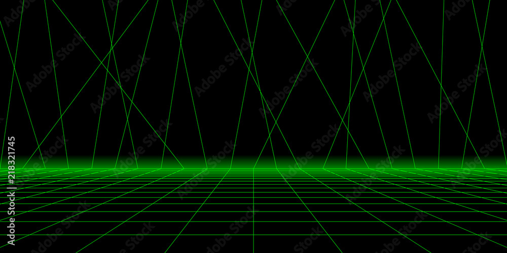 Interior backdrop with perspective grid. Wireframe grid empty studio ...