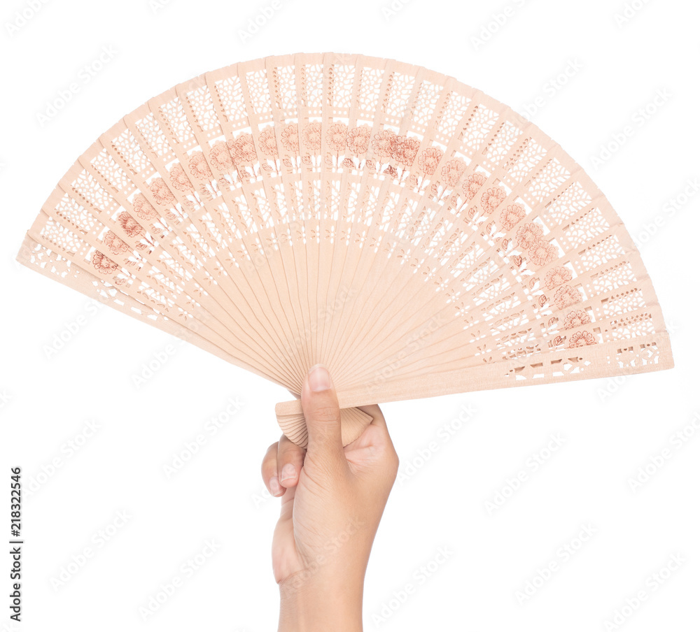 hand holding beautiful fan isolated on white background Stock Photo ...