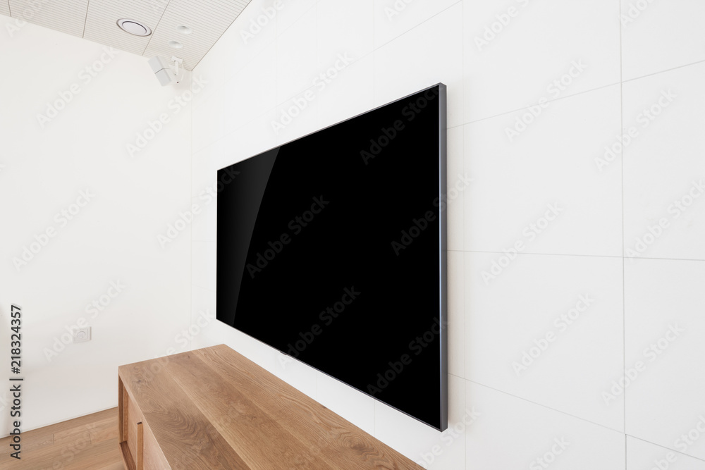 television side view in a white interior Stock Photo | Adobe Stock