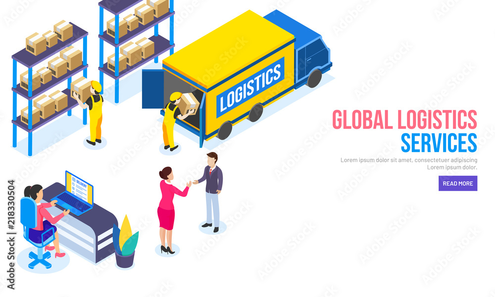 Global Logistics Services concept based landing page design, isometric ...