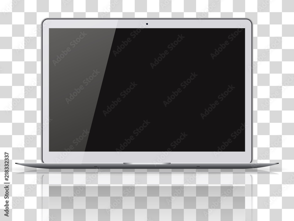 Modern laptop with black screen isolated on transparent background ...