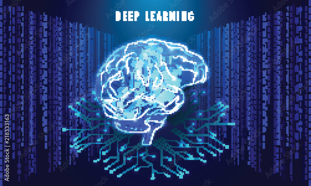 Deep Learning concept based design with isometric illustration of shiny ...