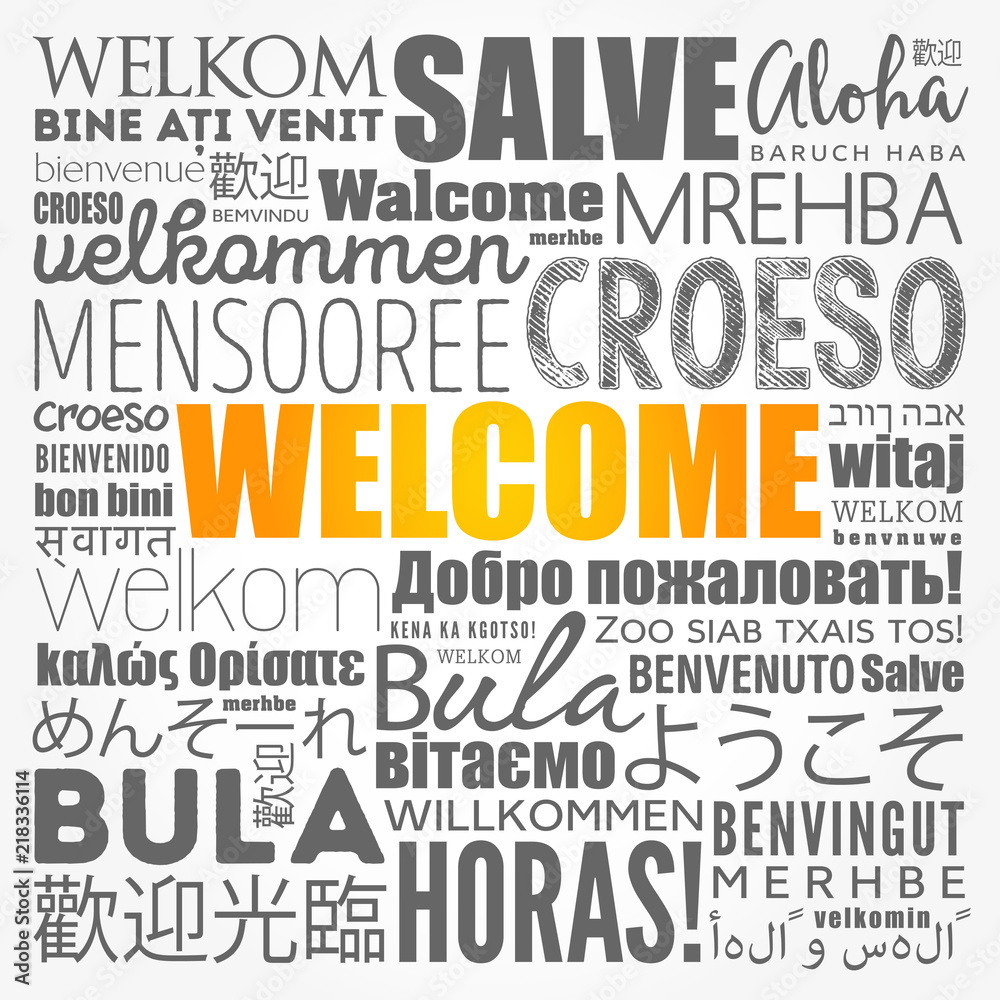 WELCOME word cloud in different languages, concept background Stock ...