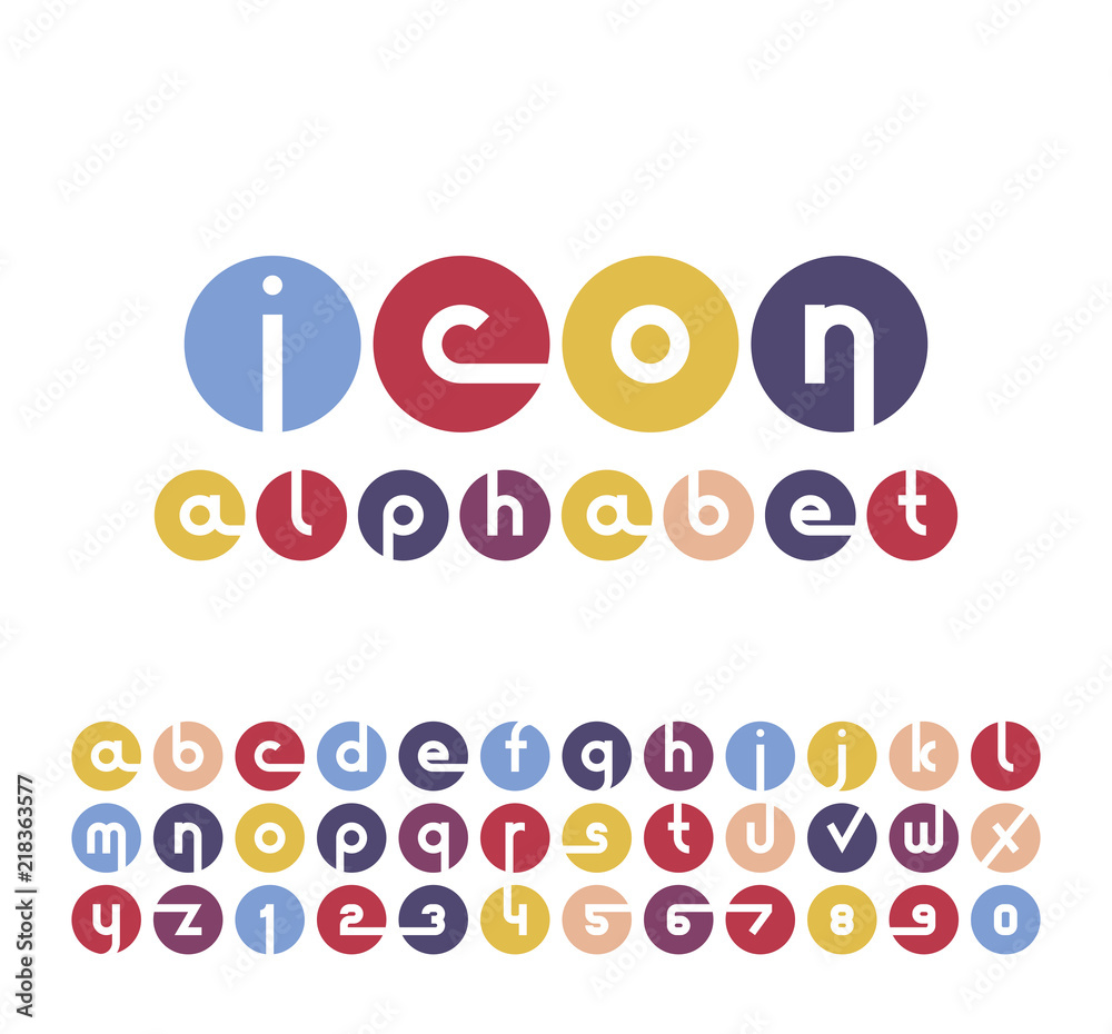 Vector icons alphabet set. Collection of round logos. Font for your ...