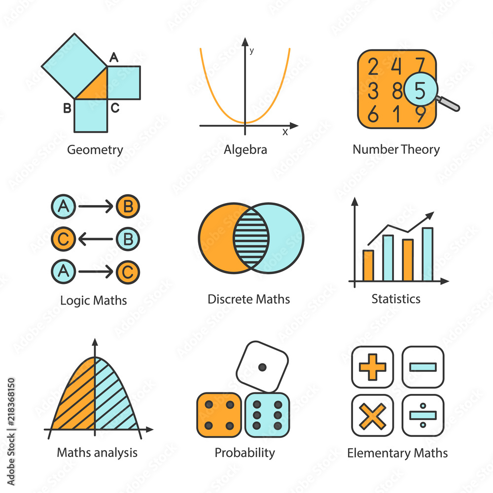 Mathematics color icons set Stock Vector | Adobe Stock