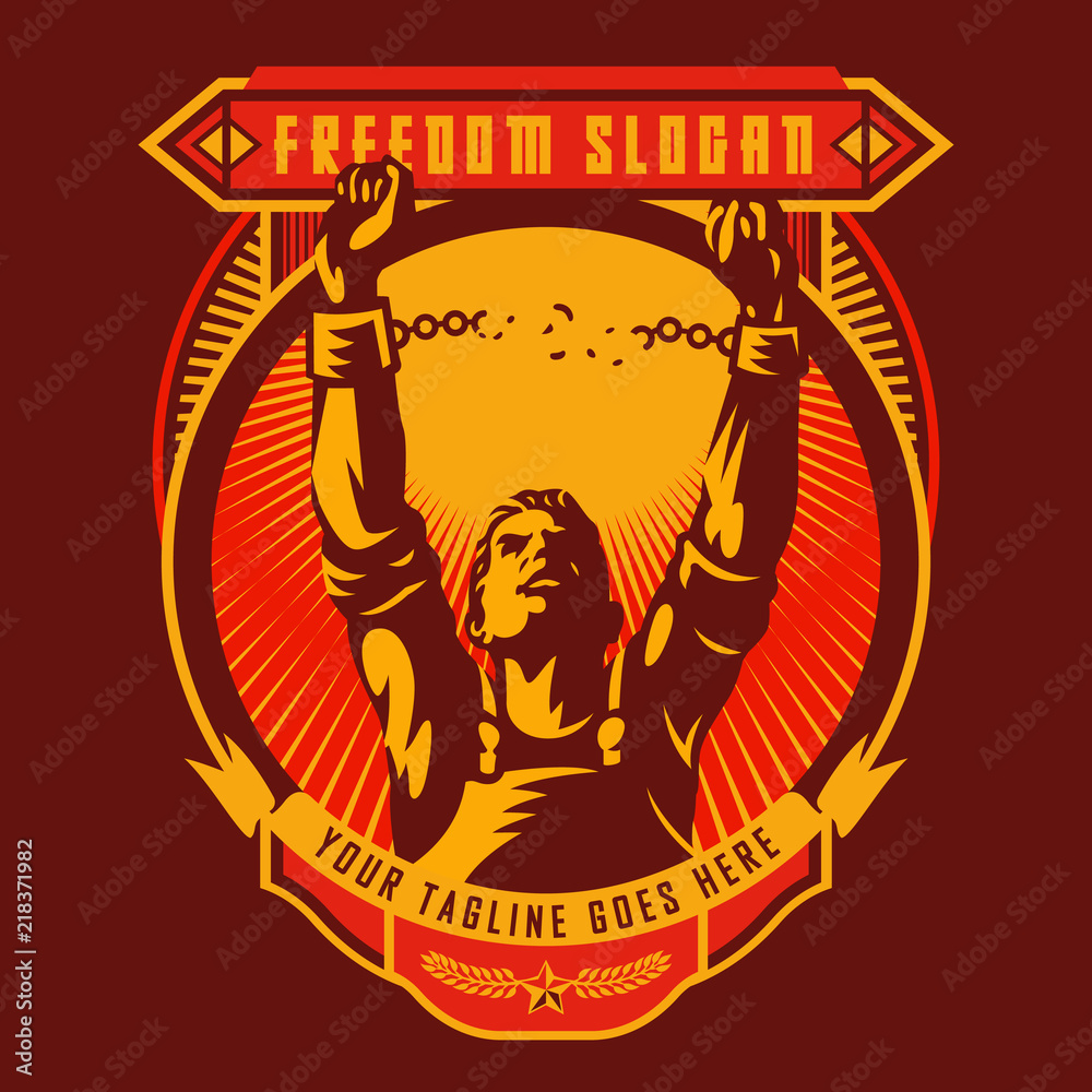 Revolution union badge of Broken handcuff Freedom concept. Two hands ...