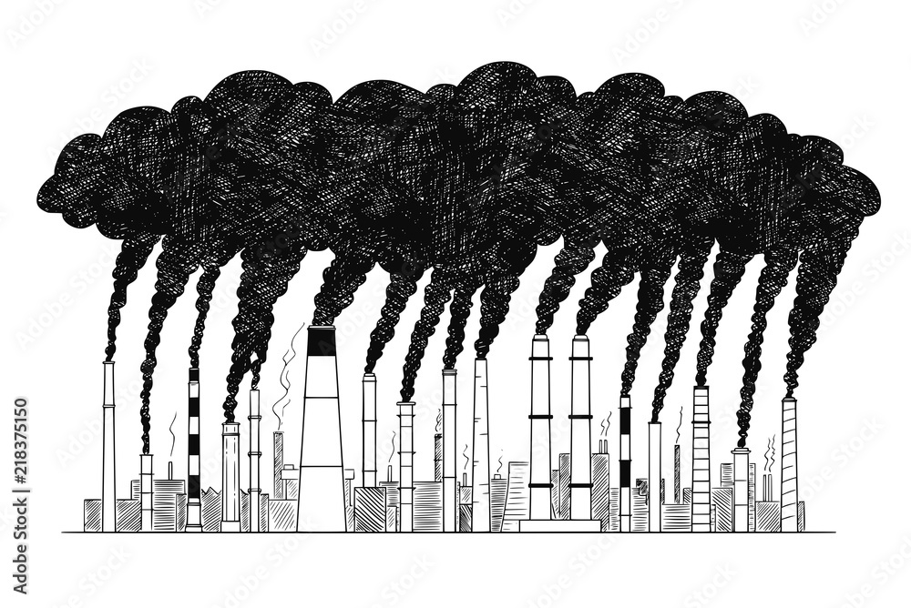 Vector artistic pen and ink drawing illustration of smoke coming from ...