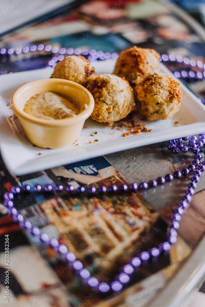 Poster Cajun appetizer, House made Boudin Balls served with creole ...