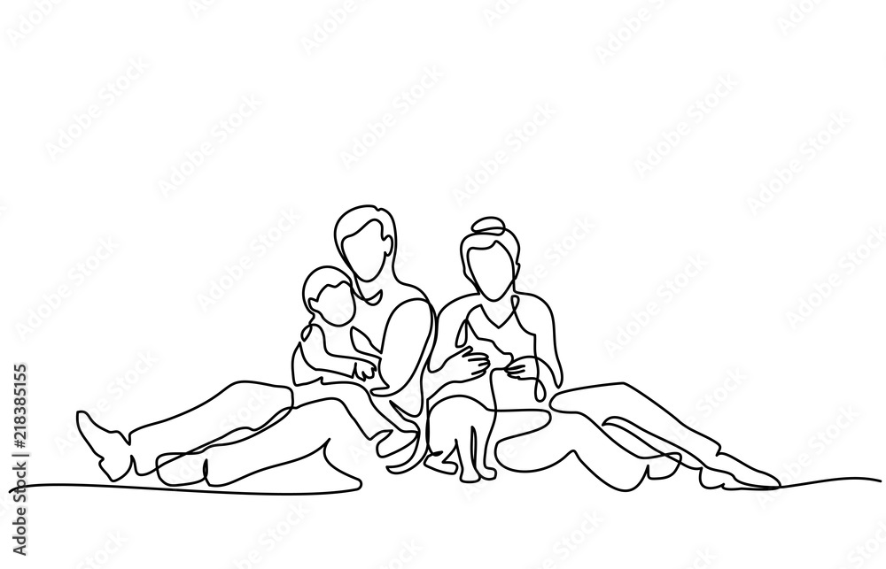 Continuous one line drawing. Family concept. Father, mother and kid ...