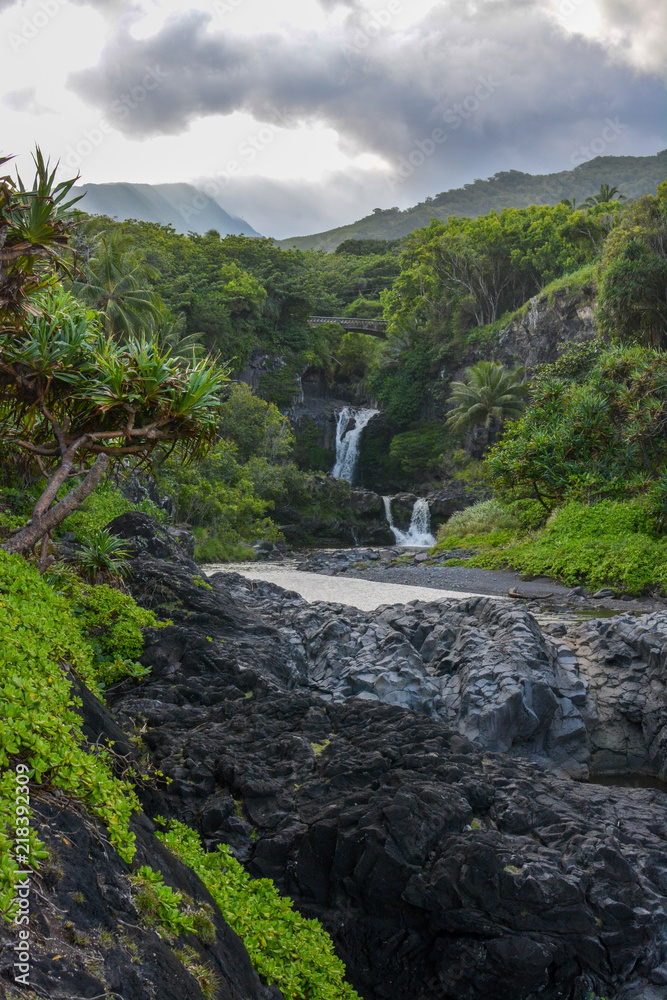 Seven Sacred Pools waterfall on the road to Hana. These waterfalls are ...