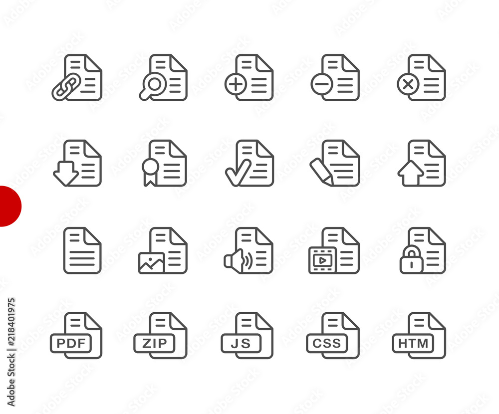 Documents Icons - Set 1 of 2 // Red Point Series - Vector line icons ...