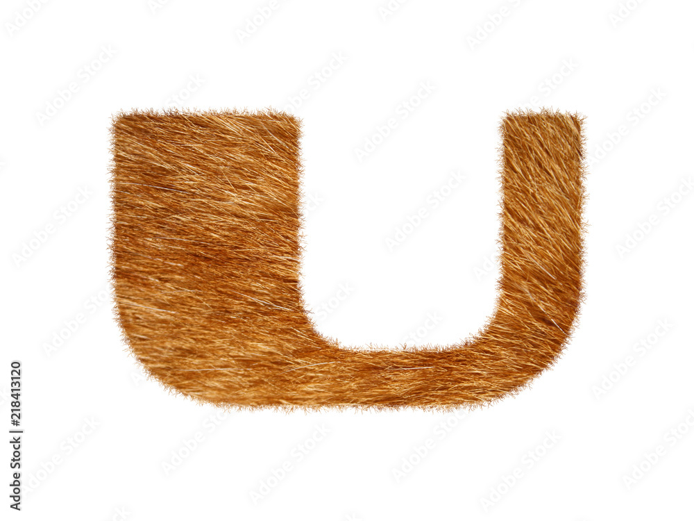 Furry font made of cat fur texture. Character render isolated on white ...